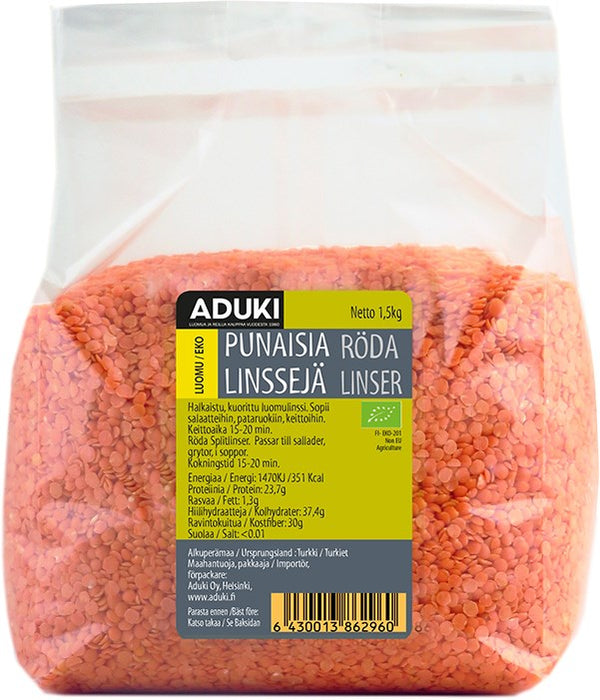 Aduki Punainen linssi, halkaistu 1,5kg - ECOteekki